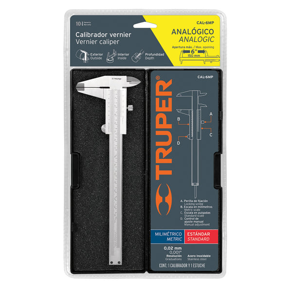 CALIBRADOR VERNIER DE ACERO 6' PULG/MM – Ferreterías CG